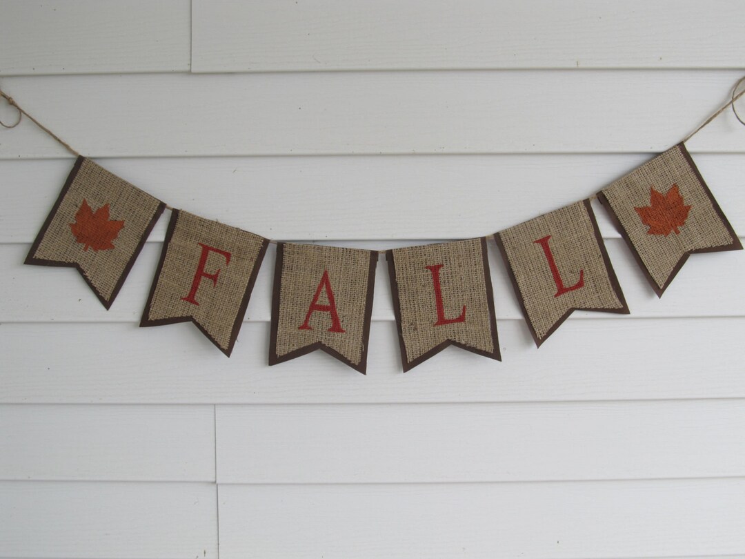 Rustic Burlap "fall" Autumn Banner Shown With Brown Outline - Etsy