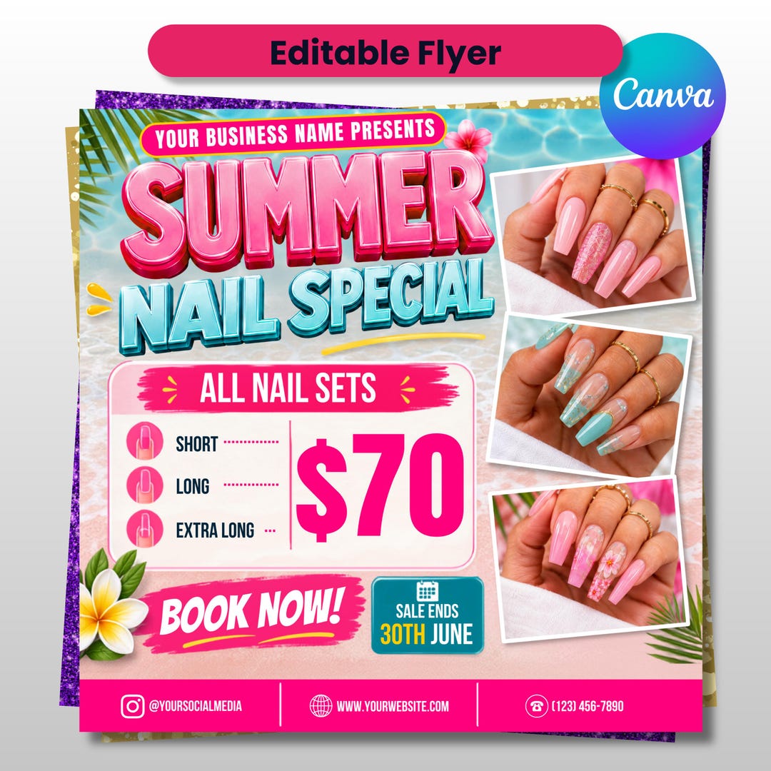 Summer Nail Sale Flyer, Sale Flyer, Nail Specials Flyer, Nails Booking ...