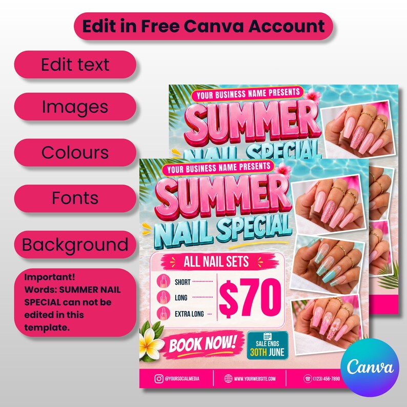Summer Nail Sale Flyer, Sale Flyer, Nail Specials Flyer, Nails Booking ...