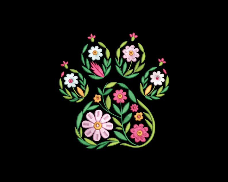 Floral Paw Print Machine Embroidery Design, Dog Mom Flower Stitch ...