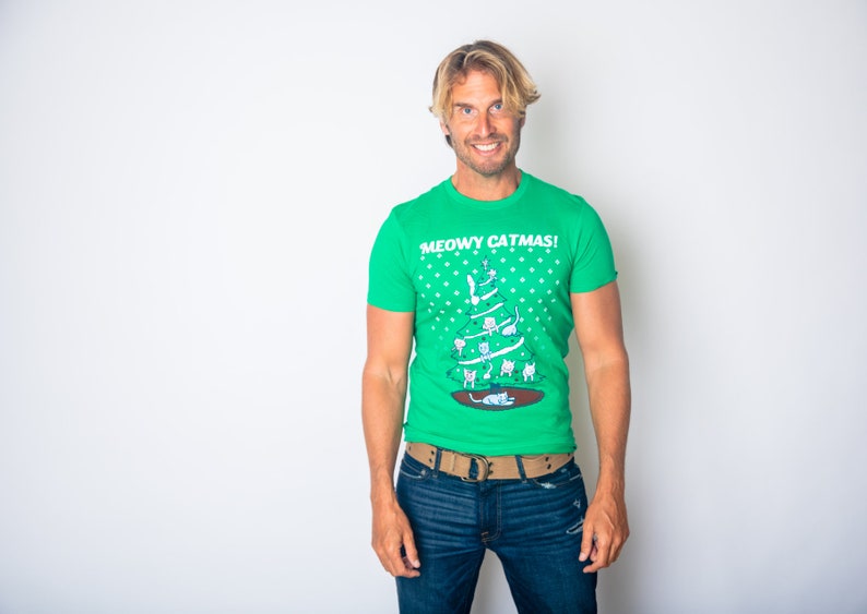 Cat Christmas T Shirt Funny Kittens Xmas Shirt Meowy Catmas - Etsy