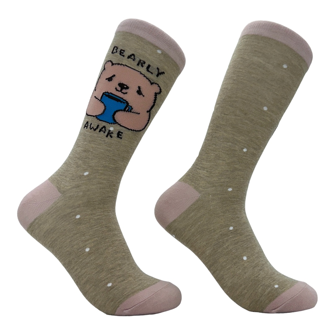 Bearly Awake Coffee Socks: Funny Embroidered Women's Socks - Etsy