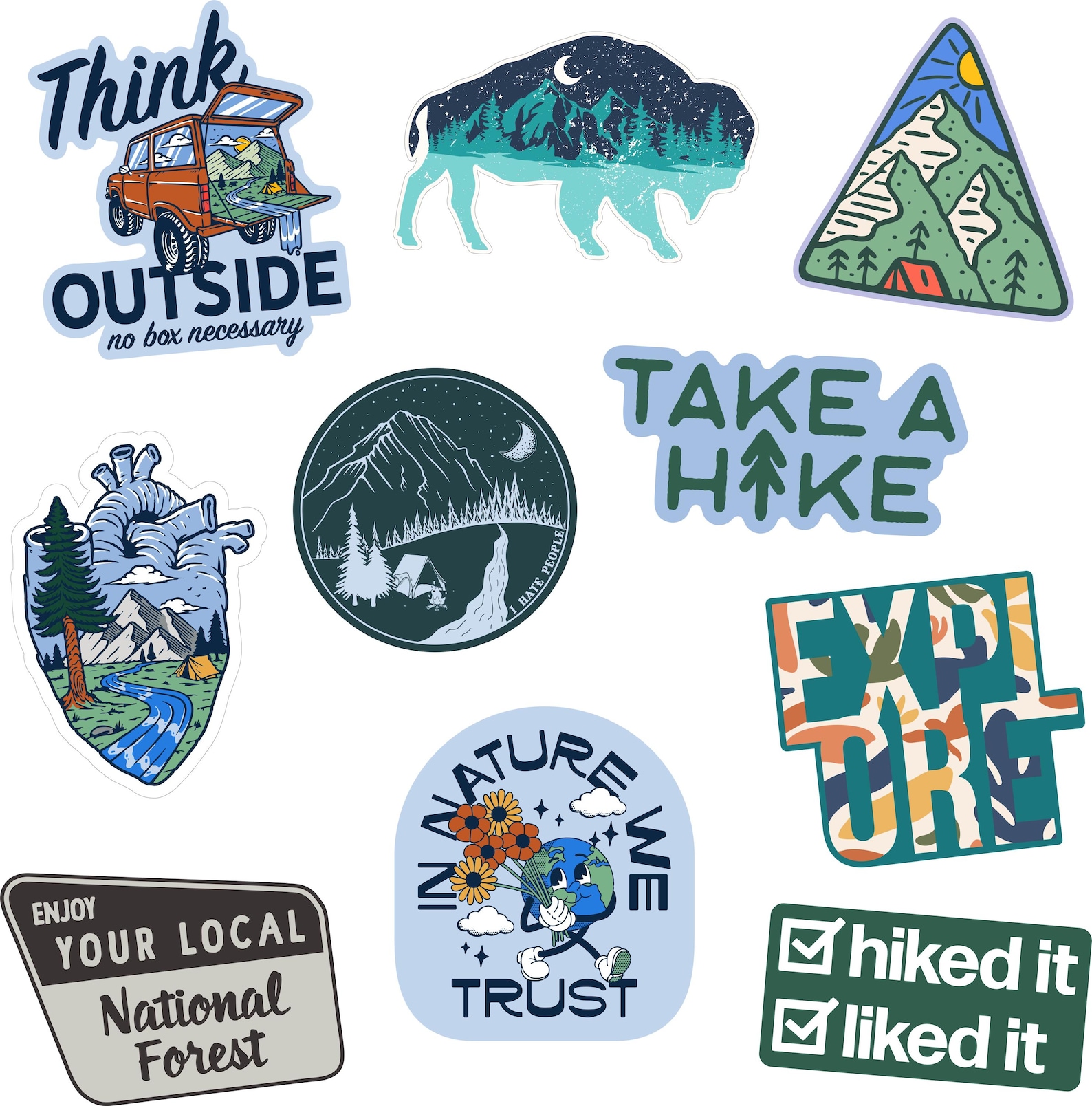 Adventure Stickers Set: Hiking, Nature, Outdoors - 10 Vinyl Decals - Etsy
