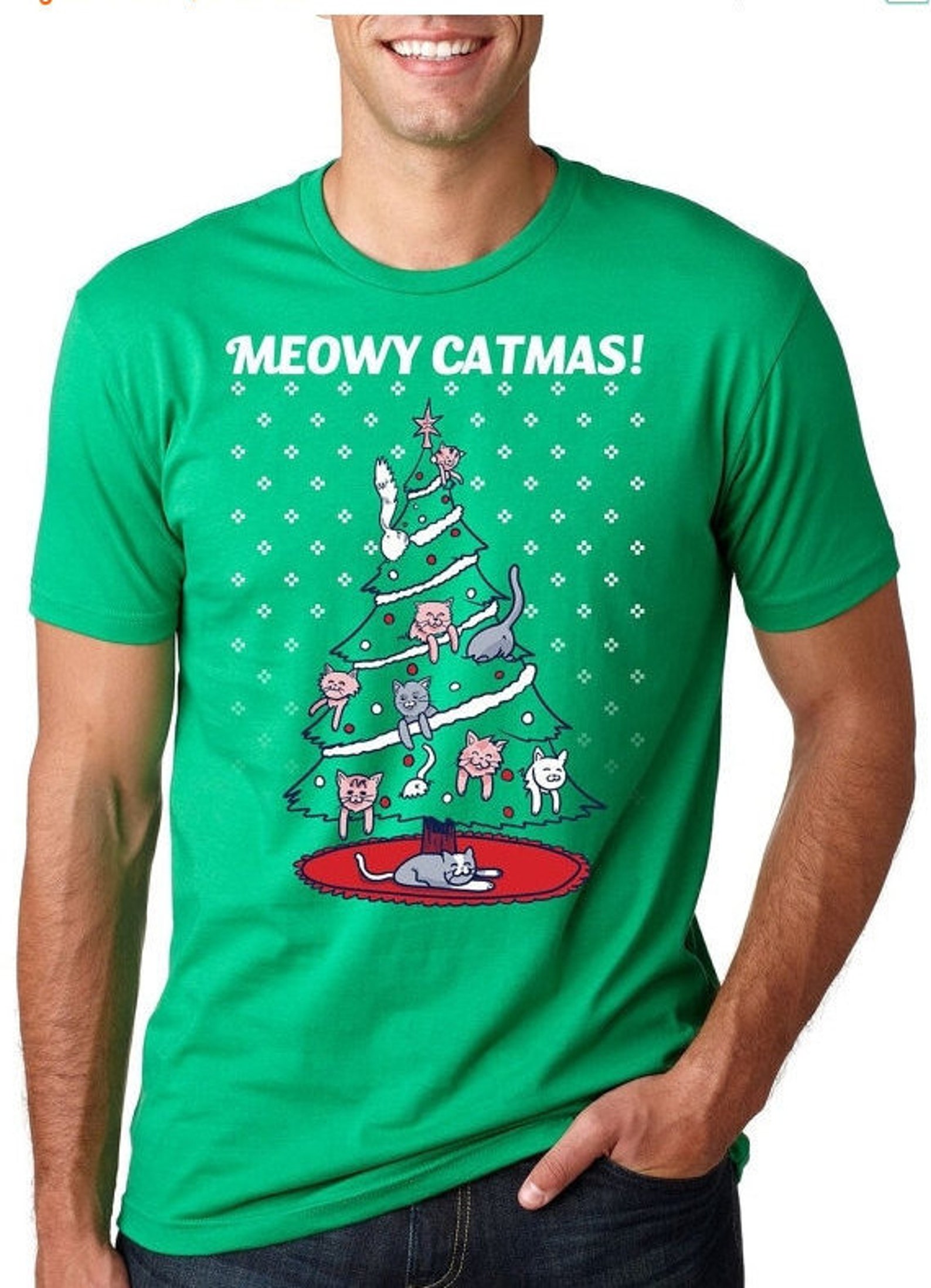 Cat Christmas T Shirt Funny Kittens Xmas Shirt Meowy Catmas | Etsy