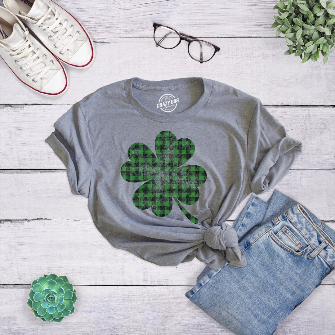 Buffalo Plaid Four Leaf Clover Shirt, Buffalo Plaid, Shamrock Shirts ...