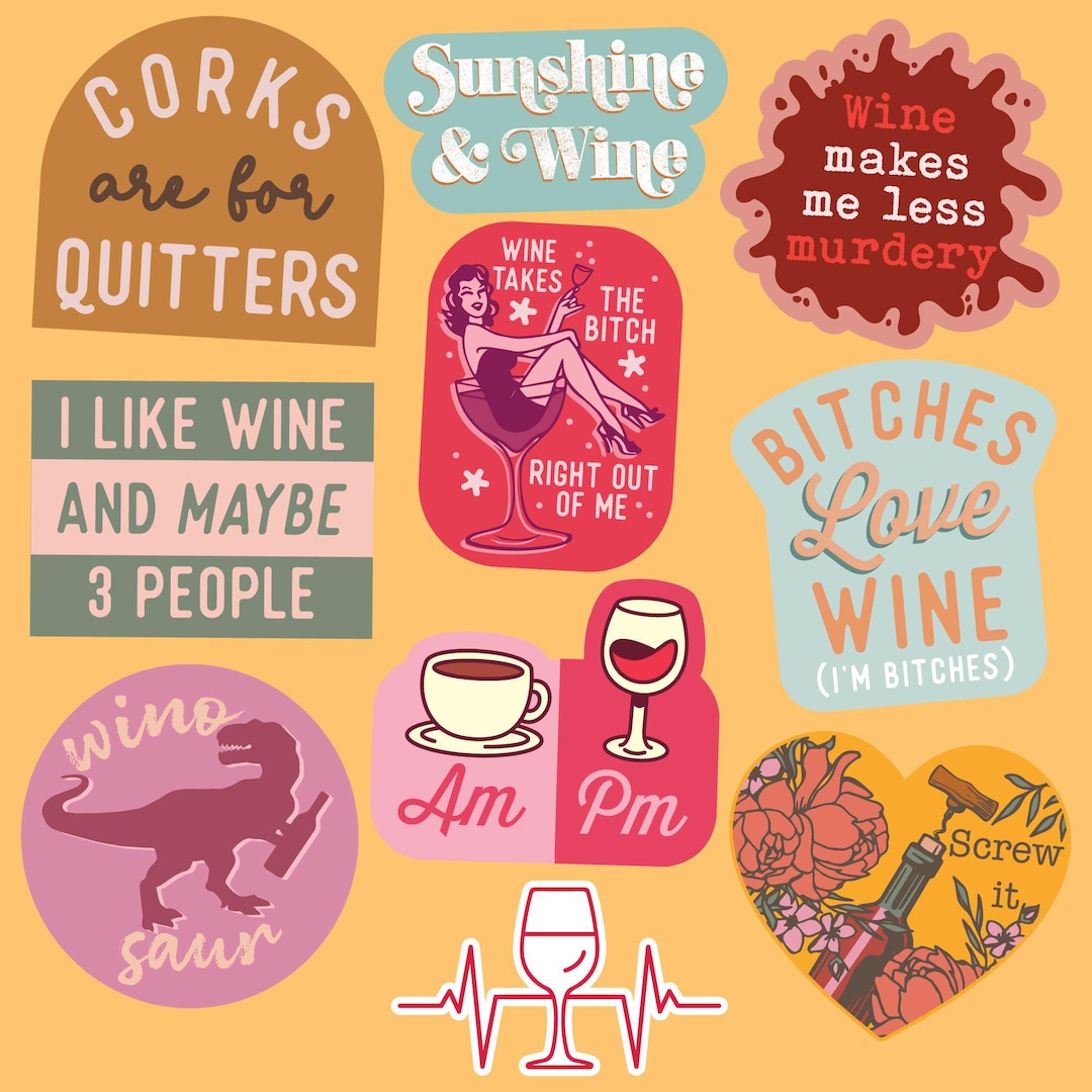 Funny Wine Stickers: Sunshine, Memes, Wine Lover Decals - Set of 10 - Etsy