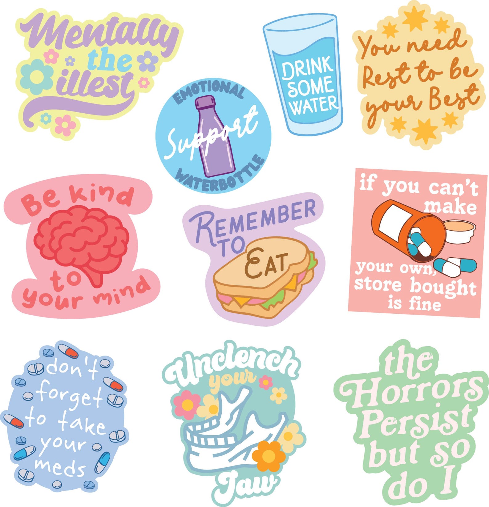 Mental Health Sticker Pack - Self Care, Medication Reminder Decals - Etsy