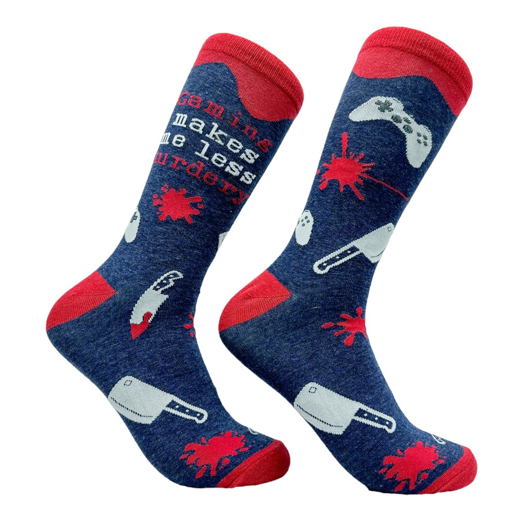 Gaming Makes Me Feel Less Murdery, Video Gamer Sock, Funny Socks, Super ...