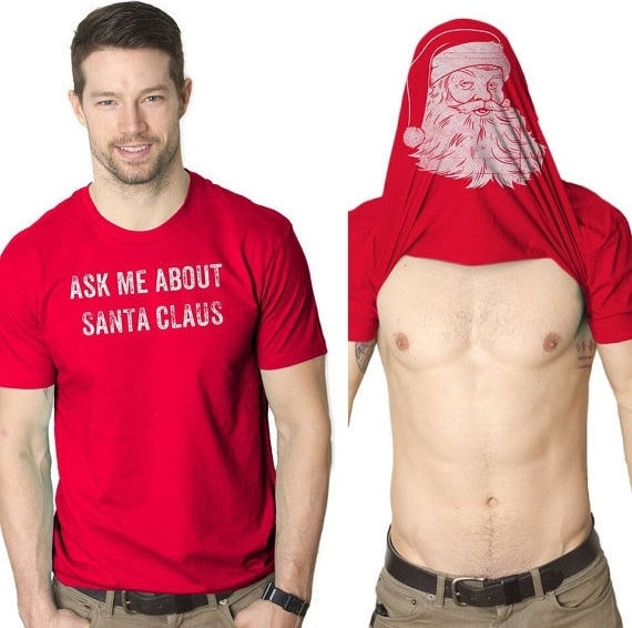 Santa Claus Shirt Men, Father Christmas Face Flip Shirt, Funny Red Xmas ...