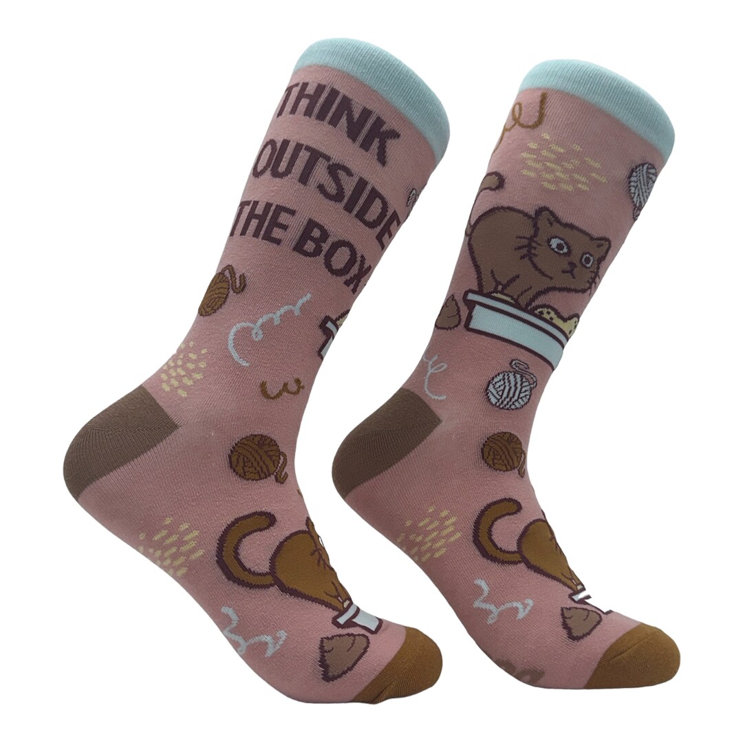 Funny Cat Socks: 'think Outside the Box' Novelty Socks - Etsy
