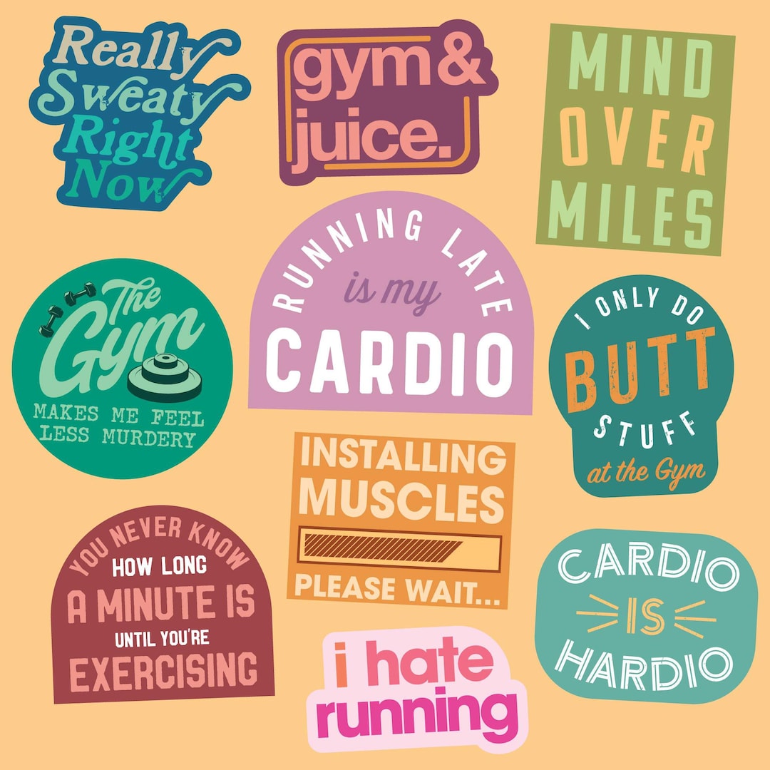 Workout Sticker Pack - Set of 10 Exercise Planner Stickers, Funny ...