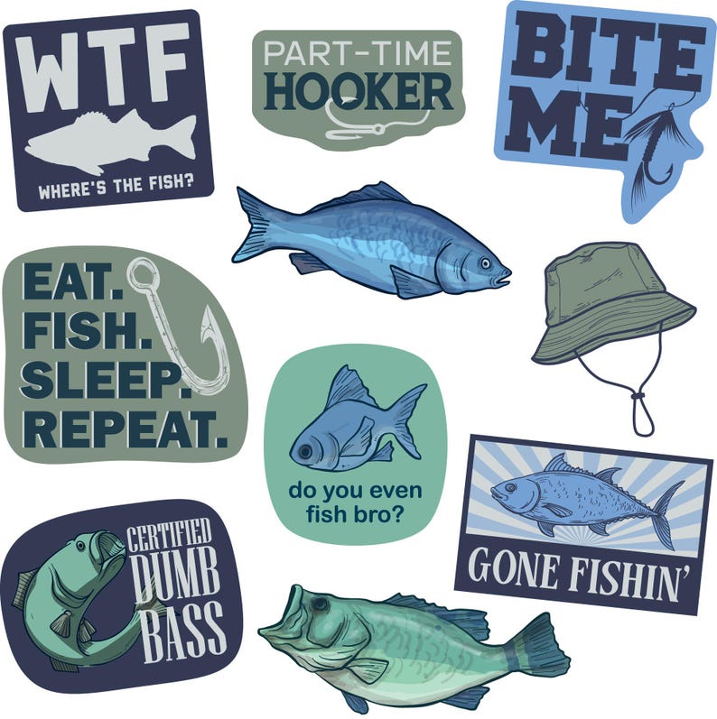 Funny Fishing Sticker Pack: Waterproof Vinyl Decals for Tackle Box - Etsy
