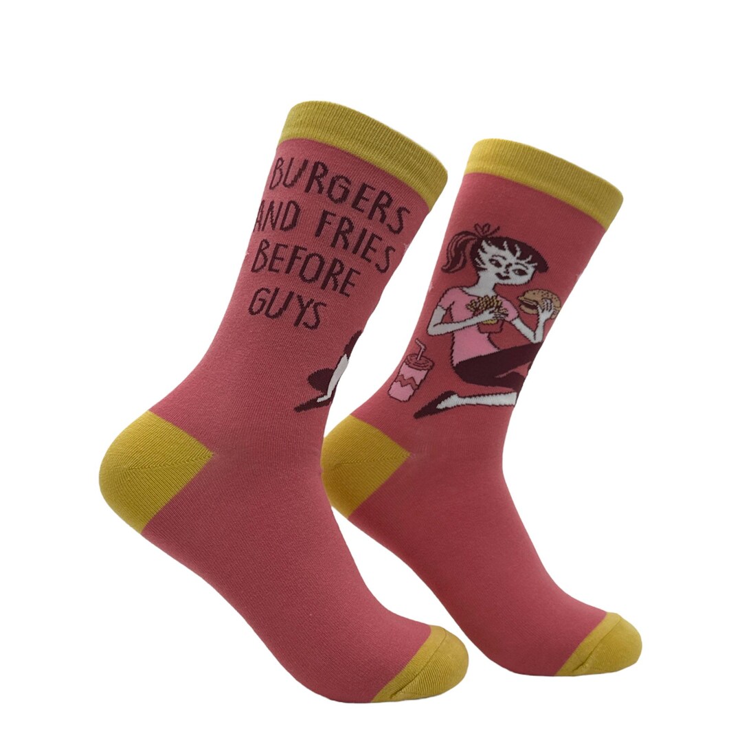 Burger & Fries Socks: Funny Foodie Embroidered Novelty Socks - Etsy