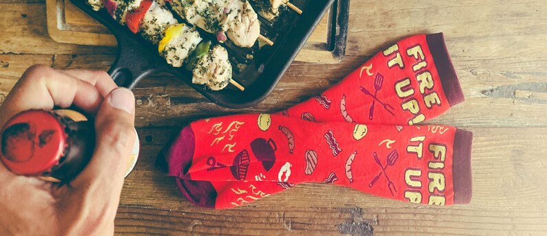 Fire It up Socks Mens Grilling Socks Fun Foodie Socks Funky - Etsy