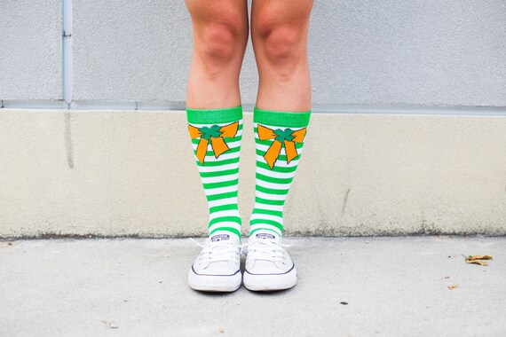 Orange Bow Clover St. Patricks Day Socks Funny Womens Ireland - Etsy