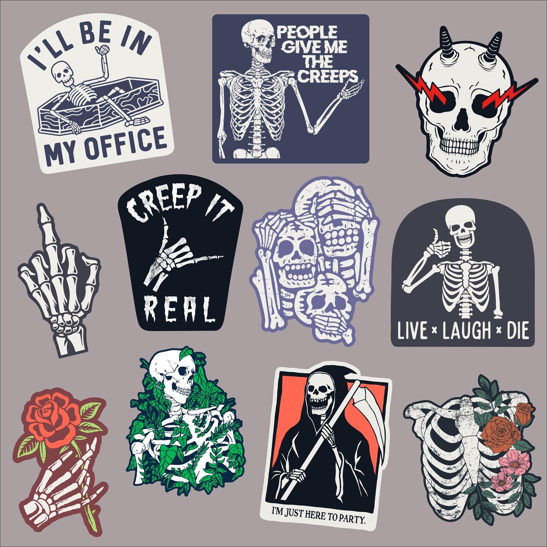 Creep It Real With 10 Funny Skeleton Stickers for Halloween, Large ...