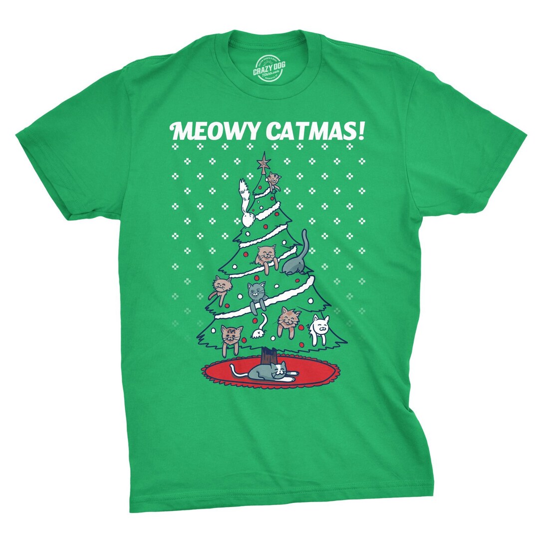 Cat Christmas T Shirt, Funny Kittens Xmas Shirt, Meowy Catmas Shirt ...