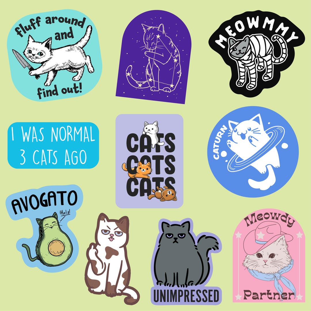 Funny Cat Sticker Pack: Sassy Cat Decals for Adults (set of 10) - Etsy