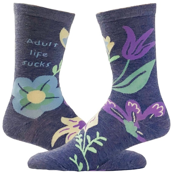 Adult Life SUCKS Socks , Floral Socks, Inappropriate Socks, Funky Women ...
