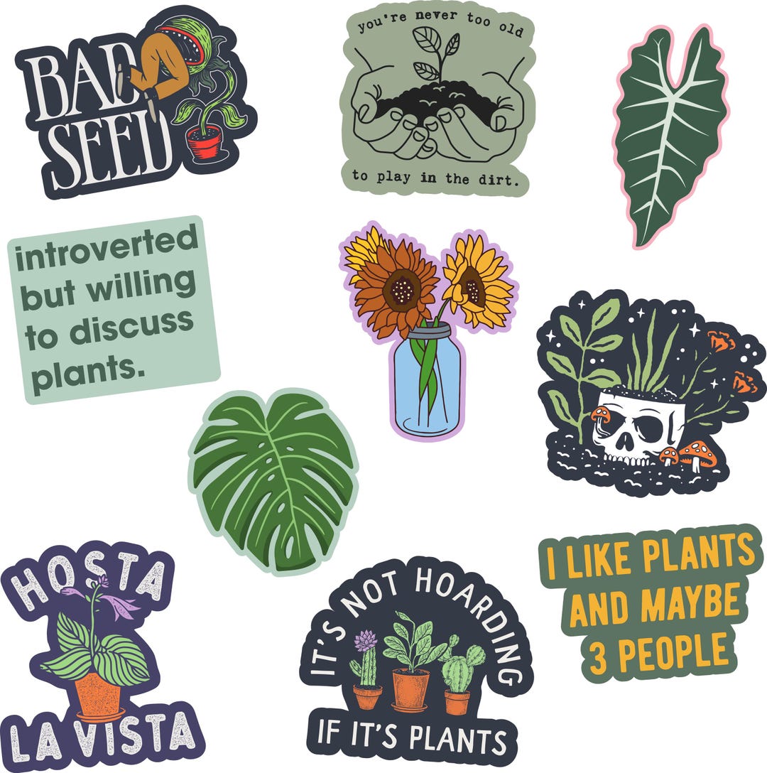 Monstera Leaf Plant Stickers - Funny Indoor Plant Lover Decals (set of ...