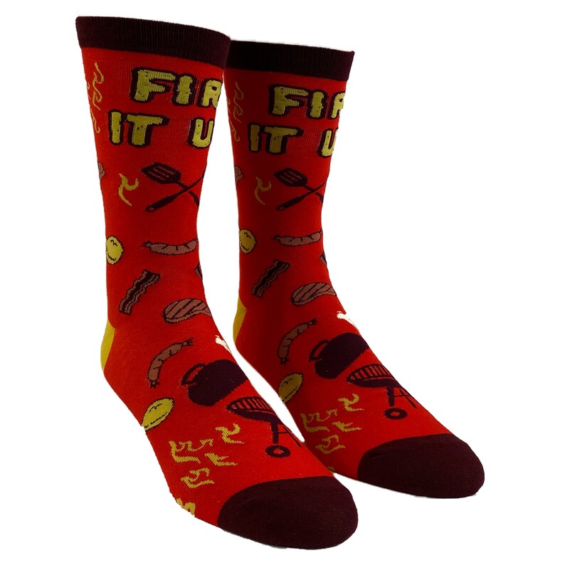 Fire It up Socks Mens Grilling Socks Fun Foodie Socks Funky - Etsy