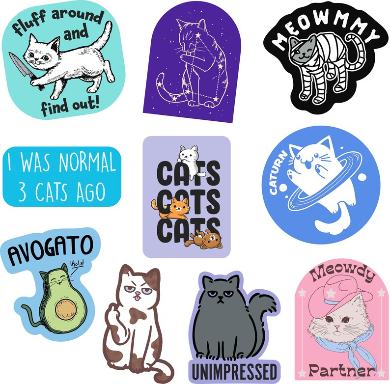Funny Cat Sticker Pack: Sassy Cat Decals for Adults (set of 10) - Etsy