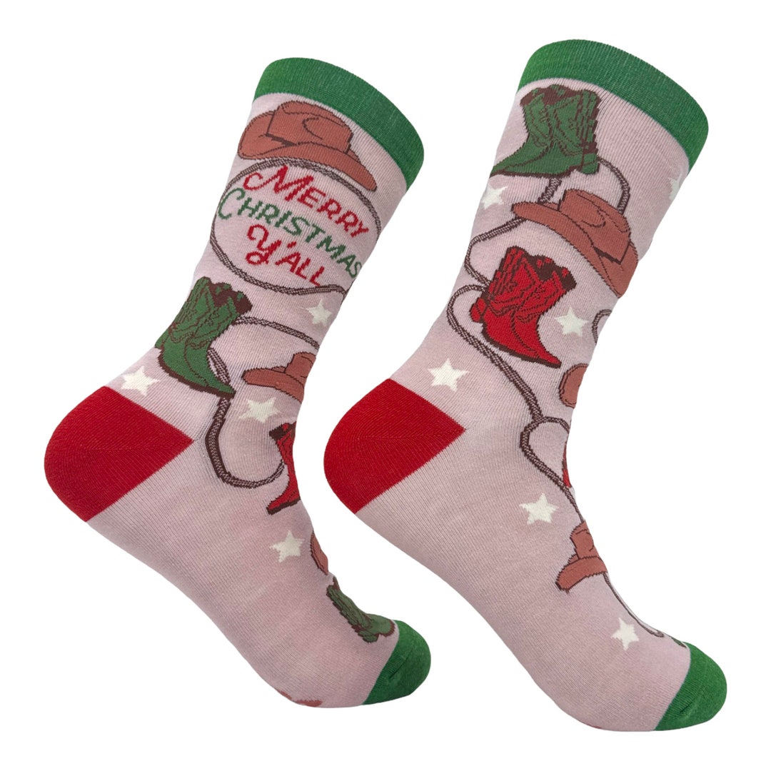 Merry Christmas Y'all, Cowgirl Socks, Christmas Socks, Funny Socks ...