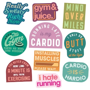 Workout Sticker Pack - Set of 10 Exercise Planner Stickers, Funny ...