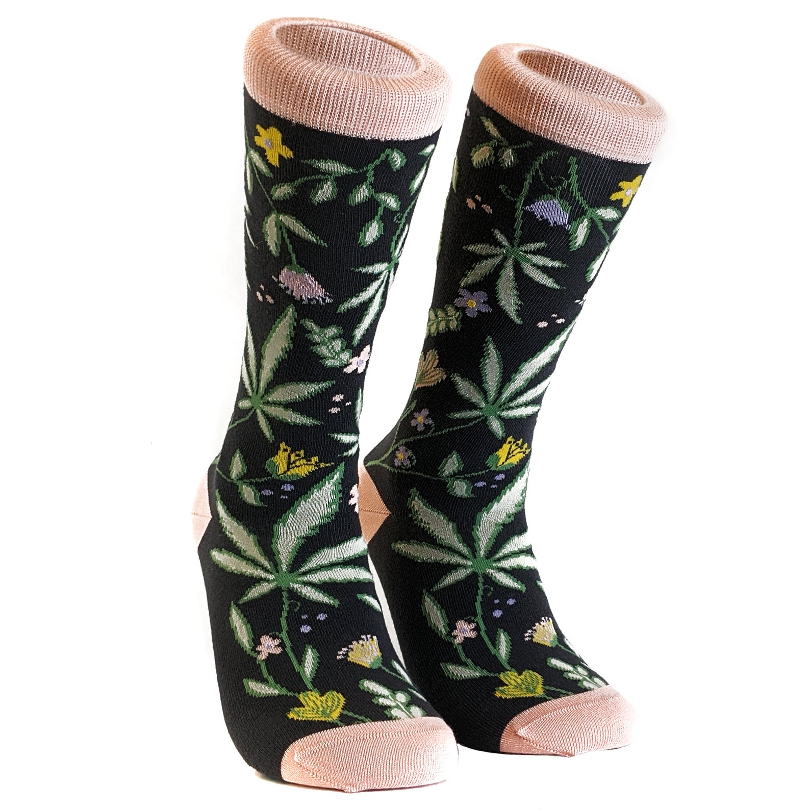 Floral Weed Print Socks, Novelty Cotton Blend - Etsy