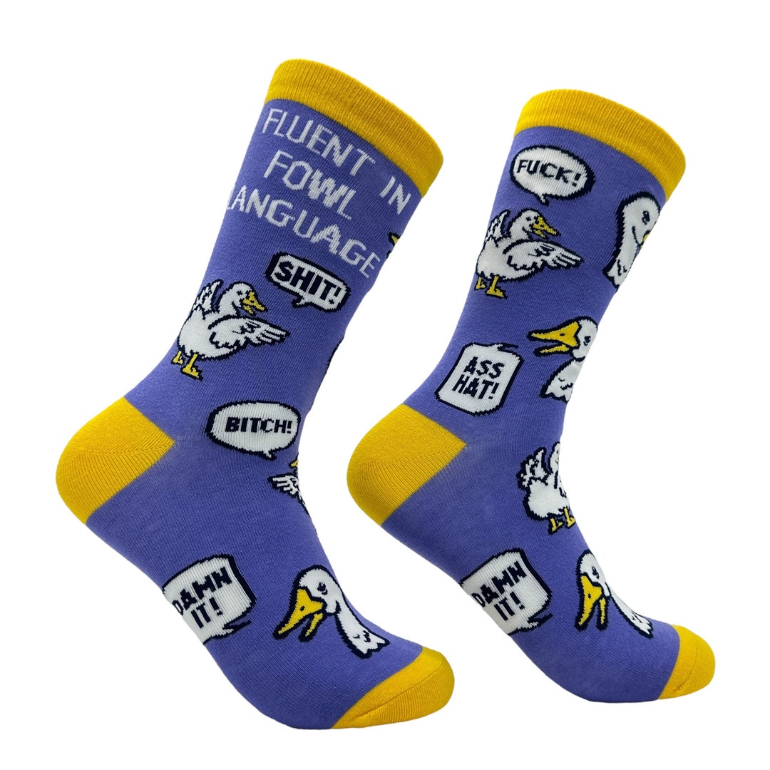 Fluent in Fowl Language, Fowl Socks, Swearing Socks, Cussing Lover Gifts, Womens Novelty Socks ...