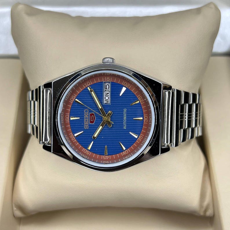 Refurbished Vintage Seiko 5 Blue Dial Men's Wrist Watch36mm Stainless ...