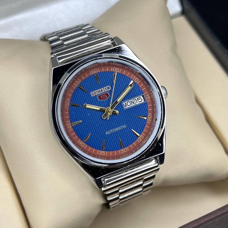 Refurbished Vintage Seiko 5 Blue Dial Men's Wrist Watch36mm Stainless ...