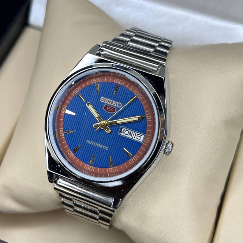 Refurbished Vintage Seiko 5 Blue Dial Men's Wrist Watch36mm Stainless ...