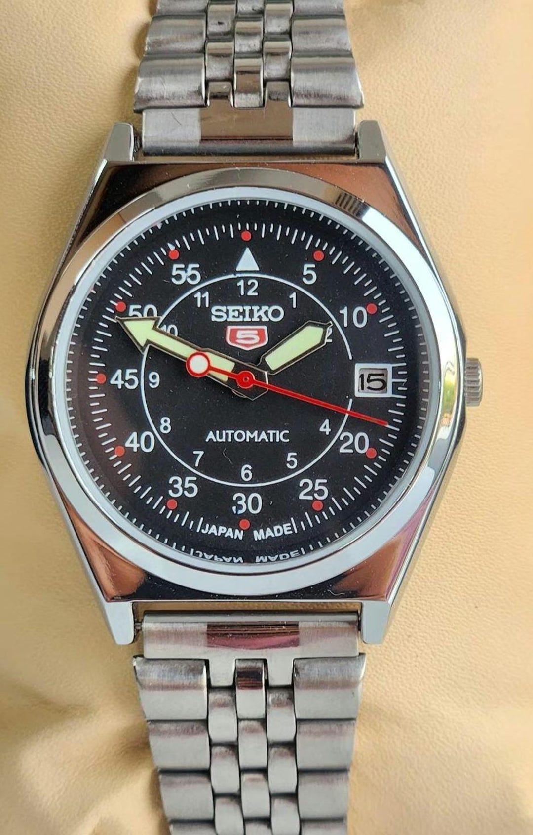 Refurbished Vintage Seiko 5 Black Men's Wrist Watch36mm Stainless Steel ...