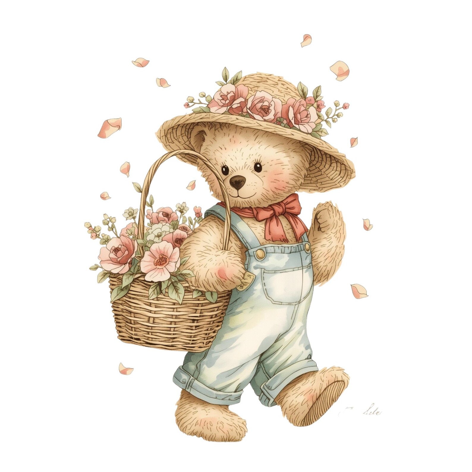 Watercolor Teddy Bear Clipart | Boho Neutral Baby Bear PNG Graphics (30 ...