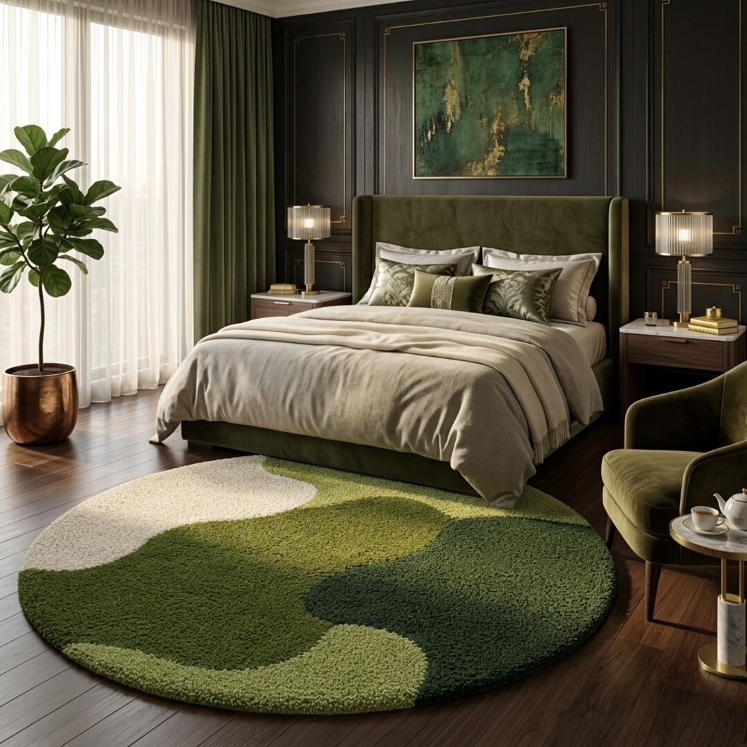 Moss Design Round Rug – Hand Tufted New Zealand Wool Abstract Carpet - Etsy