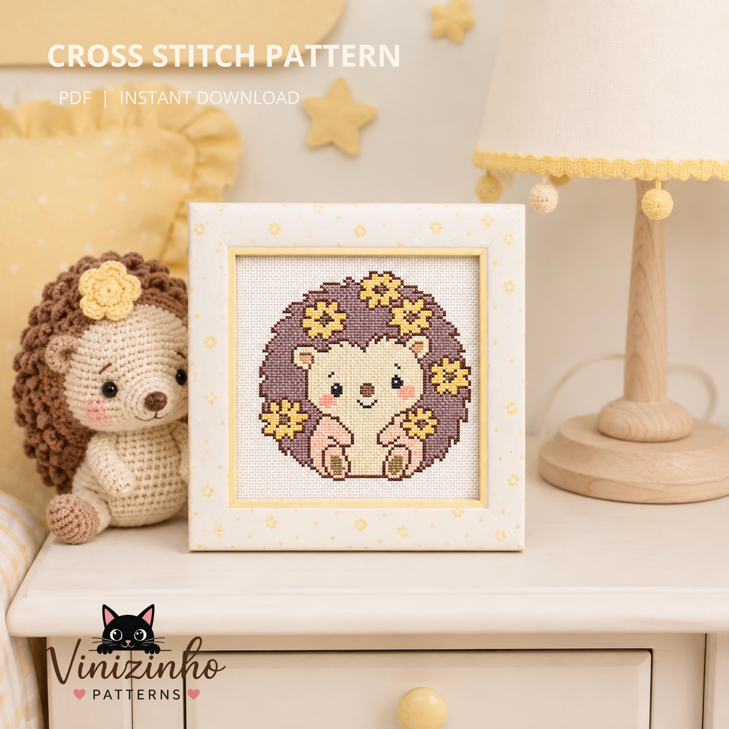 Hedgehog Cross Stitch Pattern with Flowers – Easy for Beginners ...