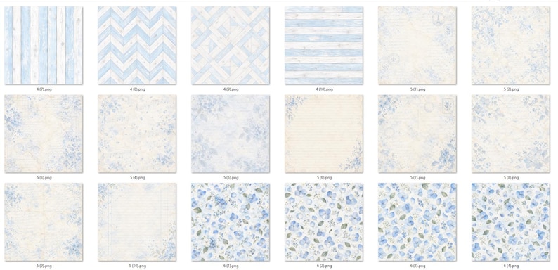 Blue Whispers Scrapbook Paper Bundle, 300 Digital Papers, Floral Blue ...