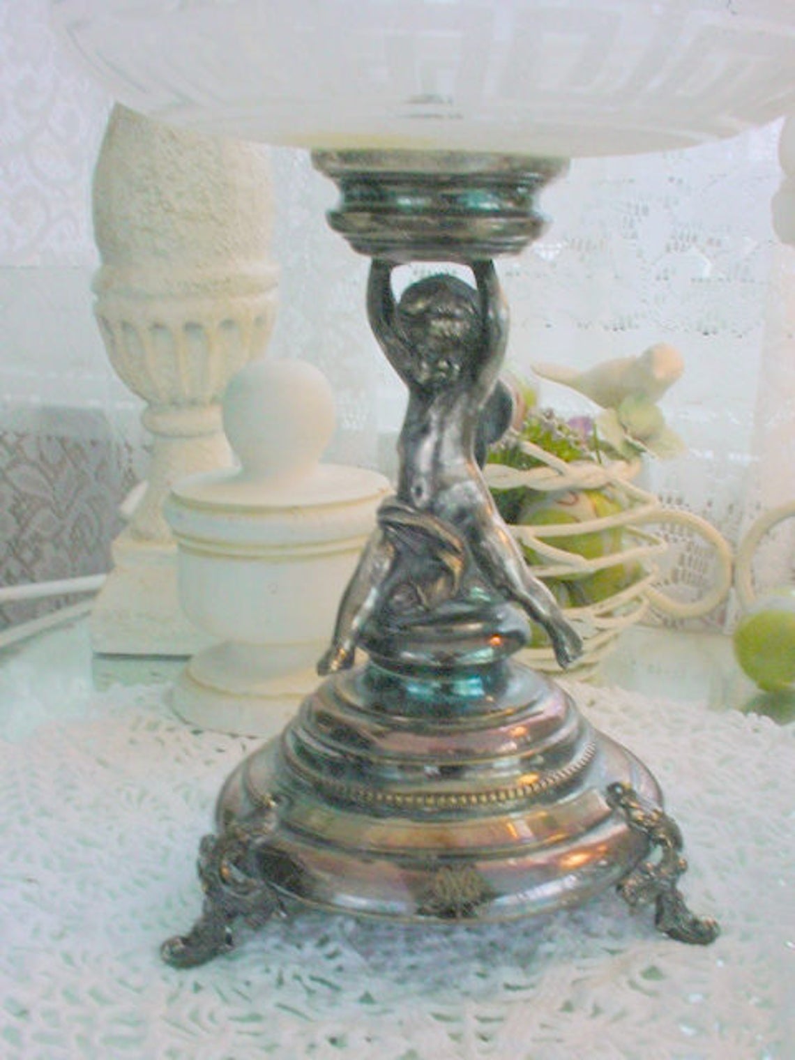 Antique Cherub Compote Silver Ornate French Country Putti Paris ...