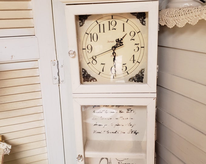 Wall Clock Cabinet Painted Cabinet Glass Doors Quartz Shabby Chic ...