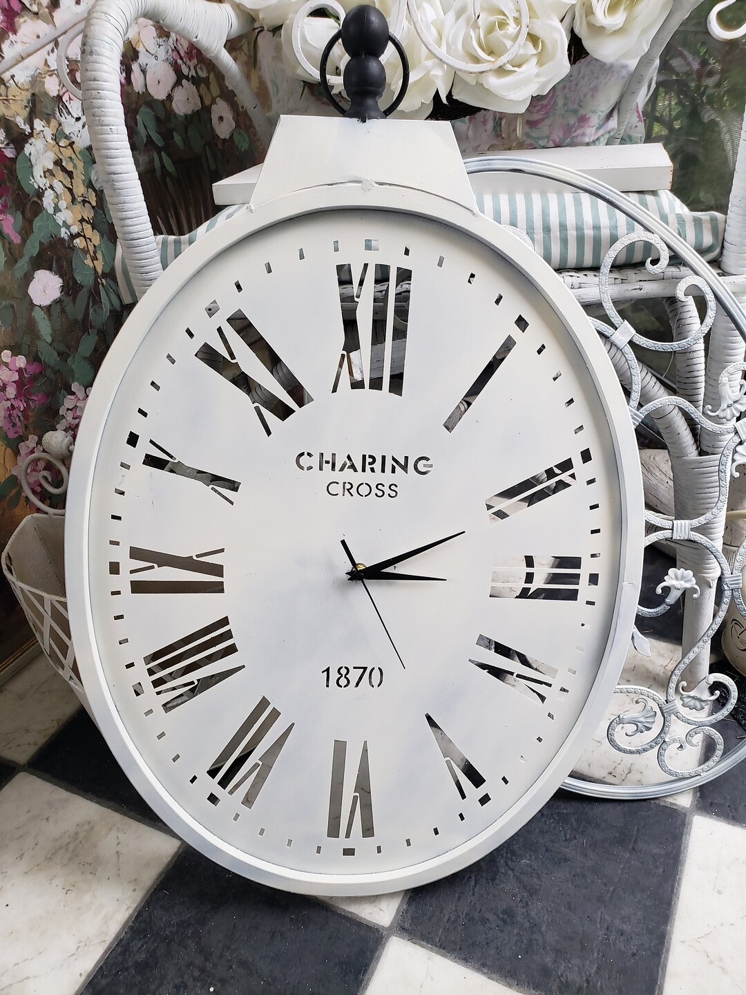Wall Clock English Painted Charing Cross Vintage Look Classic Shabby ...