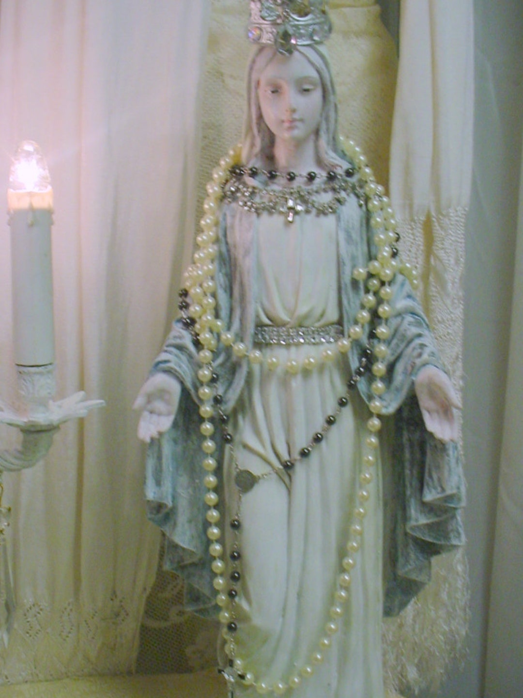 Virgin Mary Statue Large Embellished Crown Shabby French Nordic Altered ...