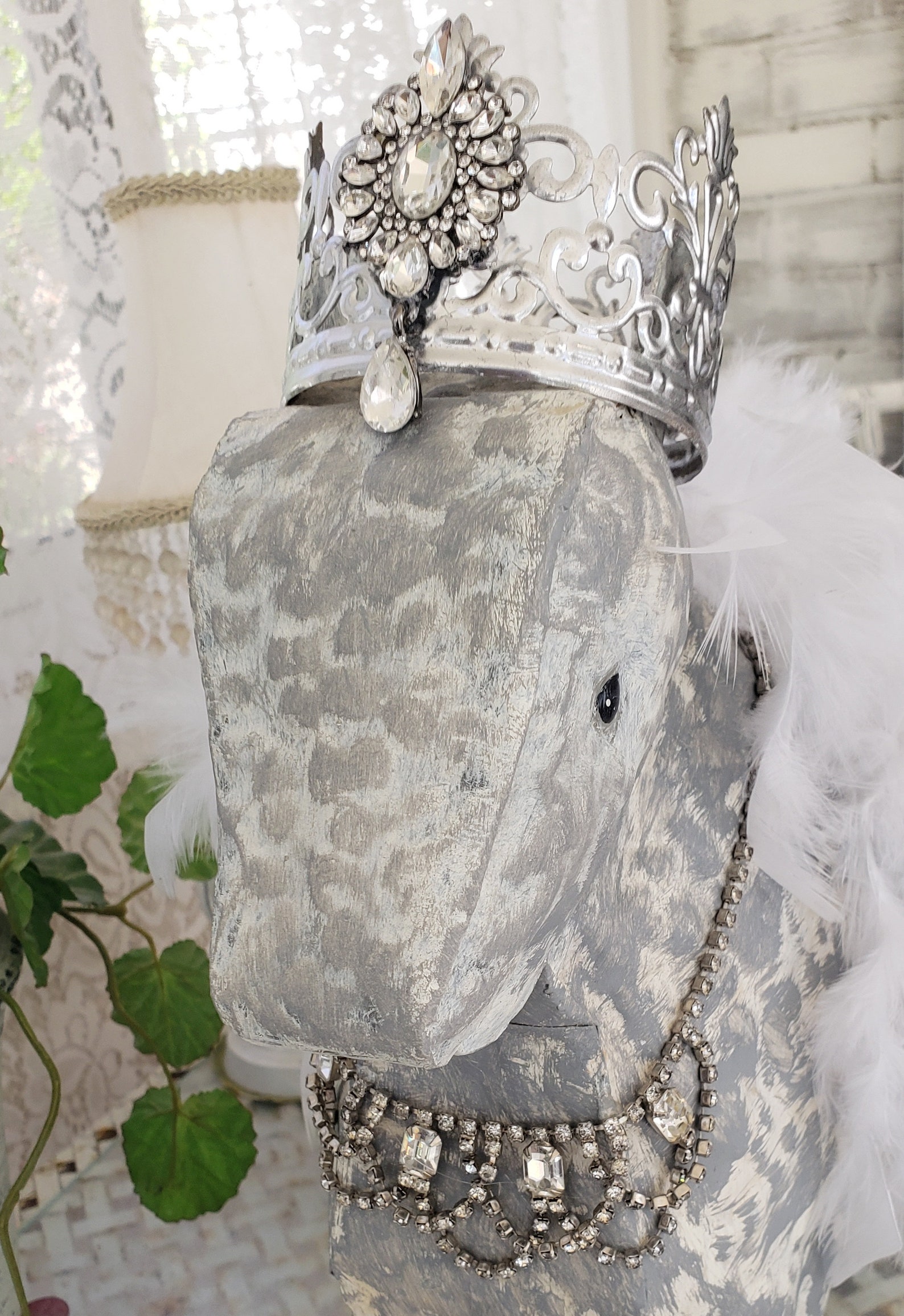 Ram Statue Decor Embellished Rhinestones Crown Feather Boa | Etsy