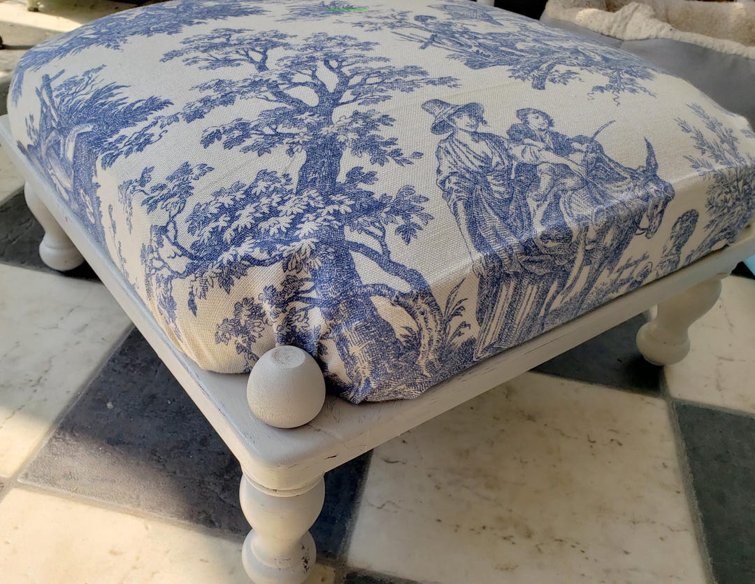 Stool French Country Blue White Toile Painted Cottage Core Free ...