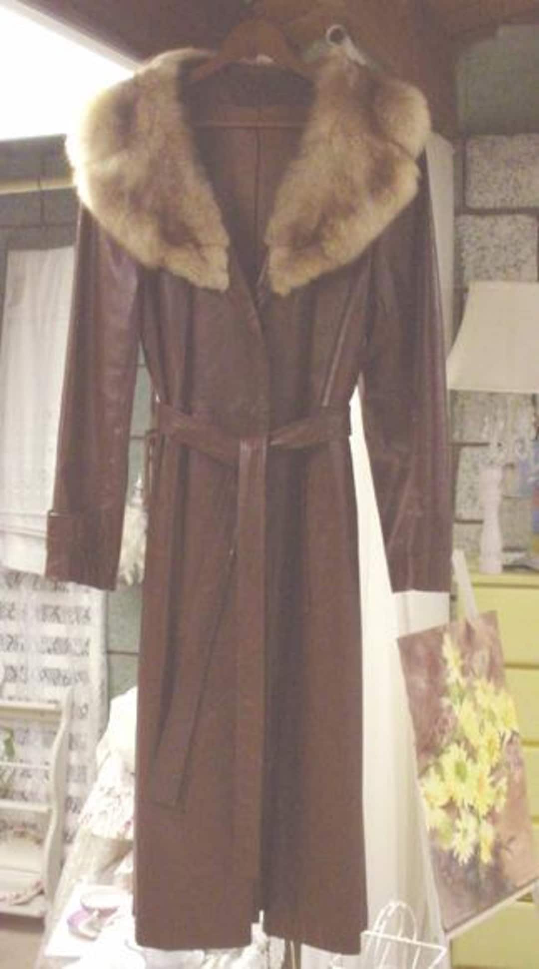 Vintage Leather Wrap Coat: Opossum Fur Collar, Hartmann Size 8-10 - Etsy
