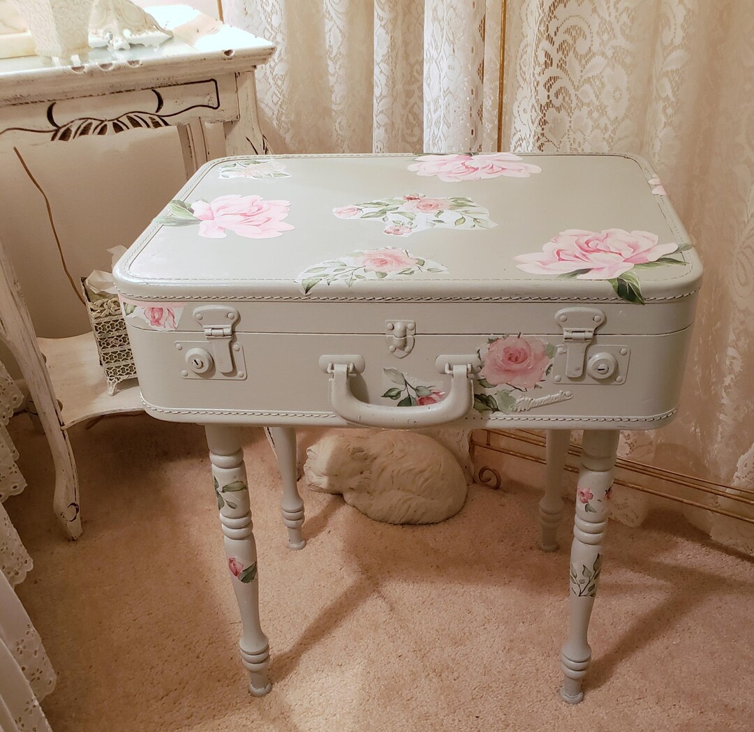 Decoupaged Pink Rose Suitcase Table: French Country Cottage Decor - Etsy