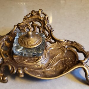 Vintage Ornate Brass Inkwell Glass Insert FREE Shipping - Etsy