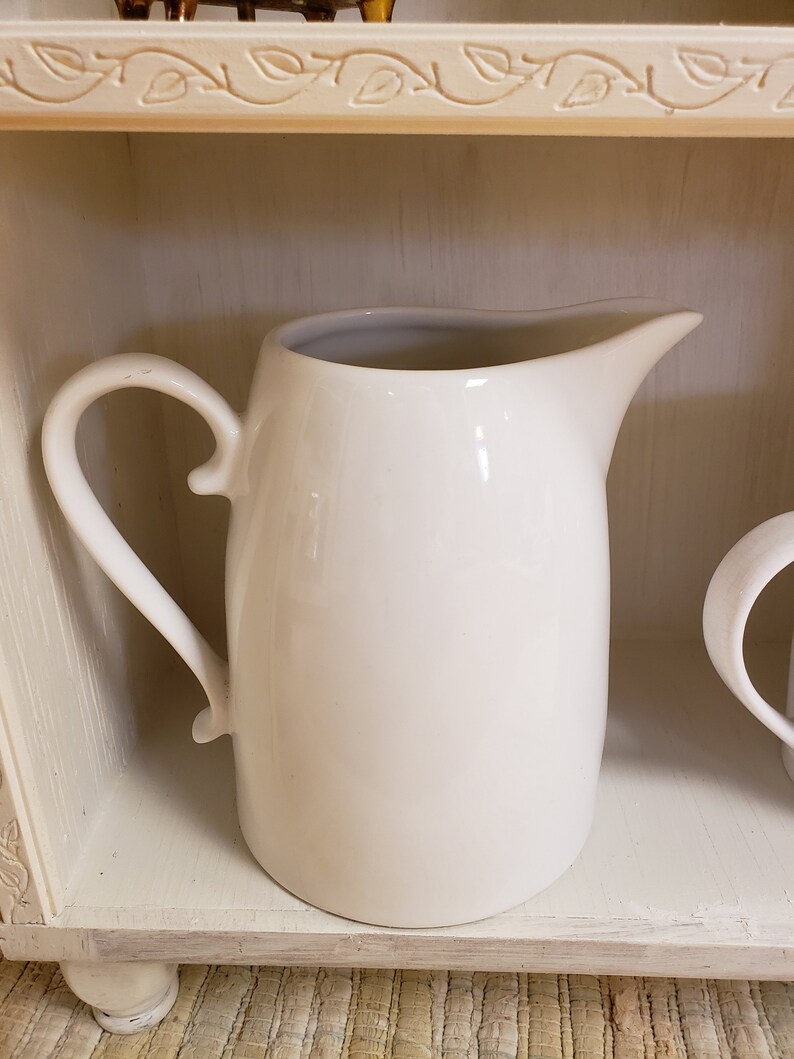 Pottery Pitcher White Large Lillian Vernon French Cottage | Etsy