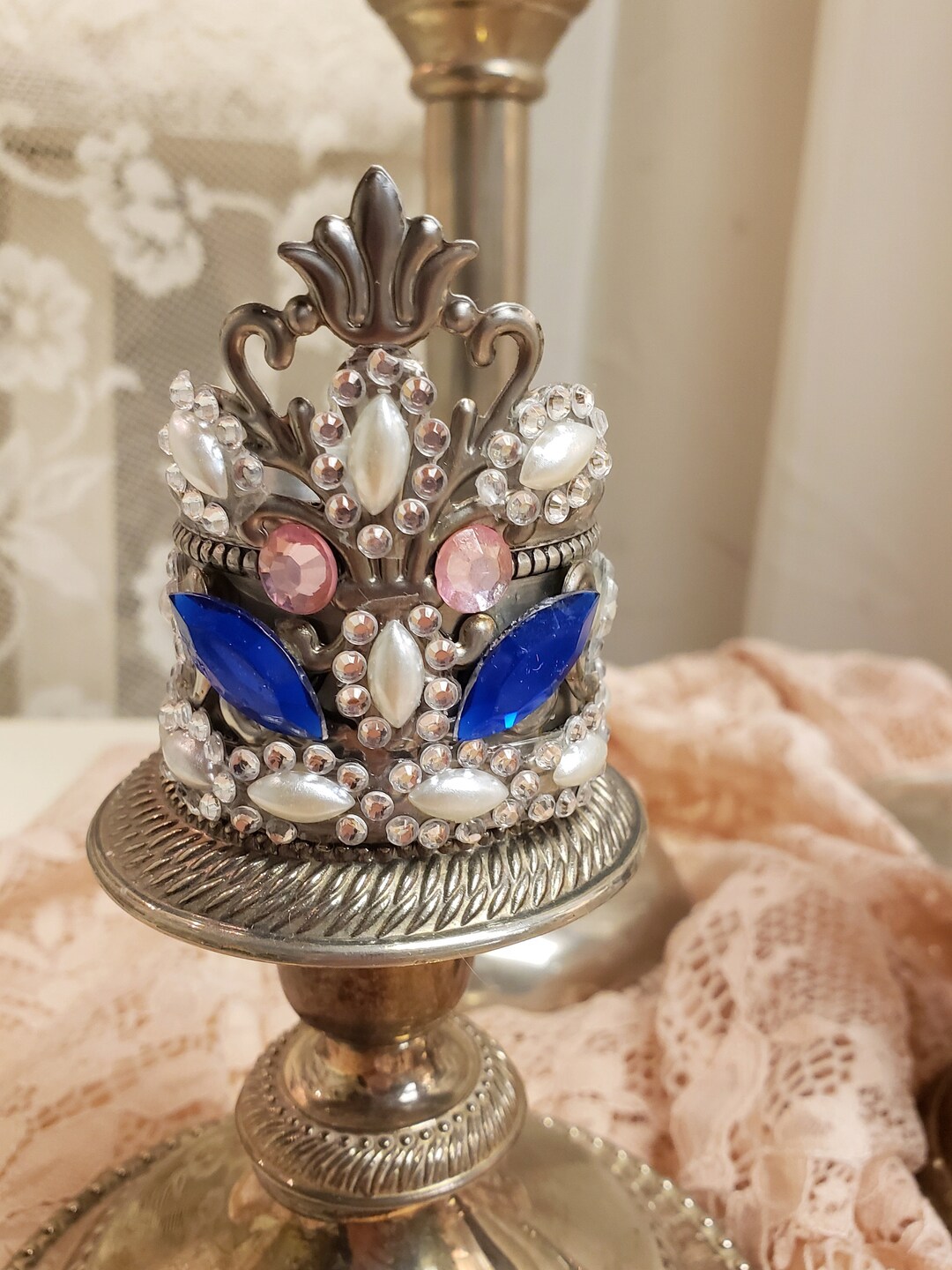 Crown Handmade Rhinestone Jewel and Clear Colors Pearls Metal ...