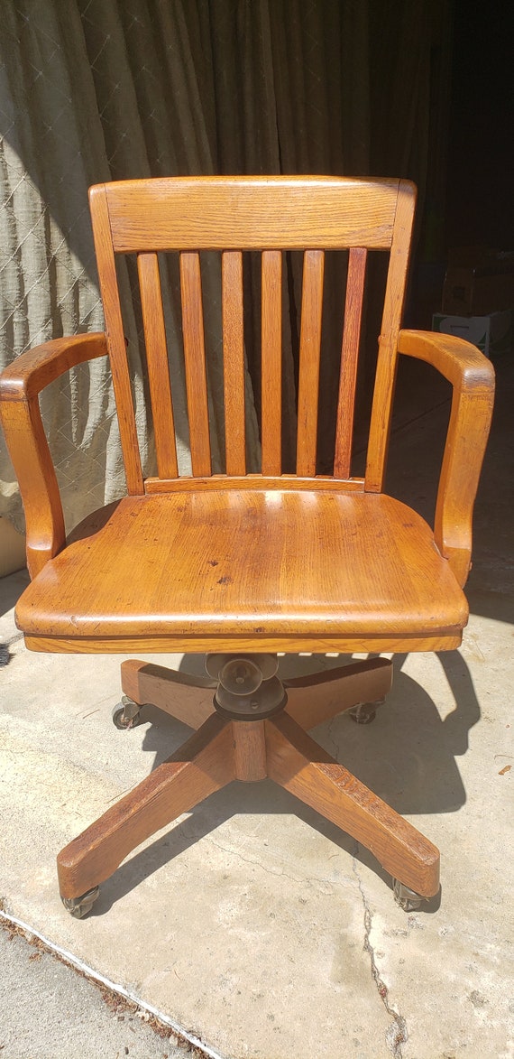 Antique Wood Bankers Chair Wooden Swivel Revolving Chairs | Foter